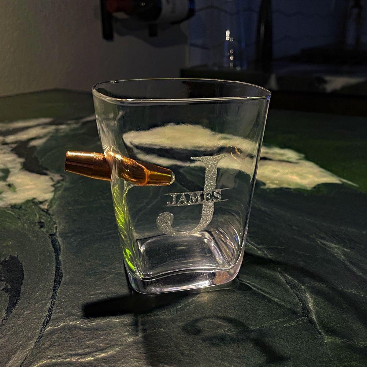 Personalized Laser Engraved Whiskey Glass w/ Bullet | ATOM Promotions